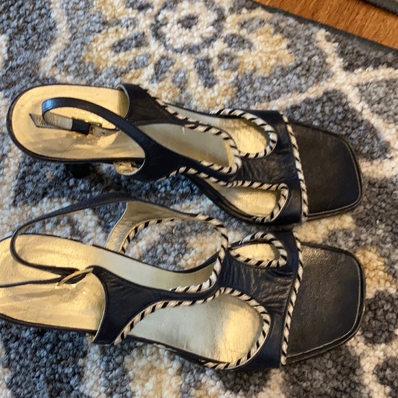 Escada | Shoes | Escada Blue And White Sandals | Poshmark